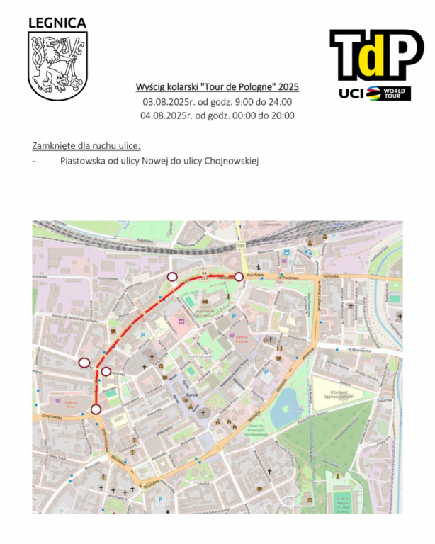 Tour de Pologne w Legnicy - mapa utrudnień - Legnica - Oficjalny Portal ...