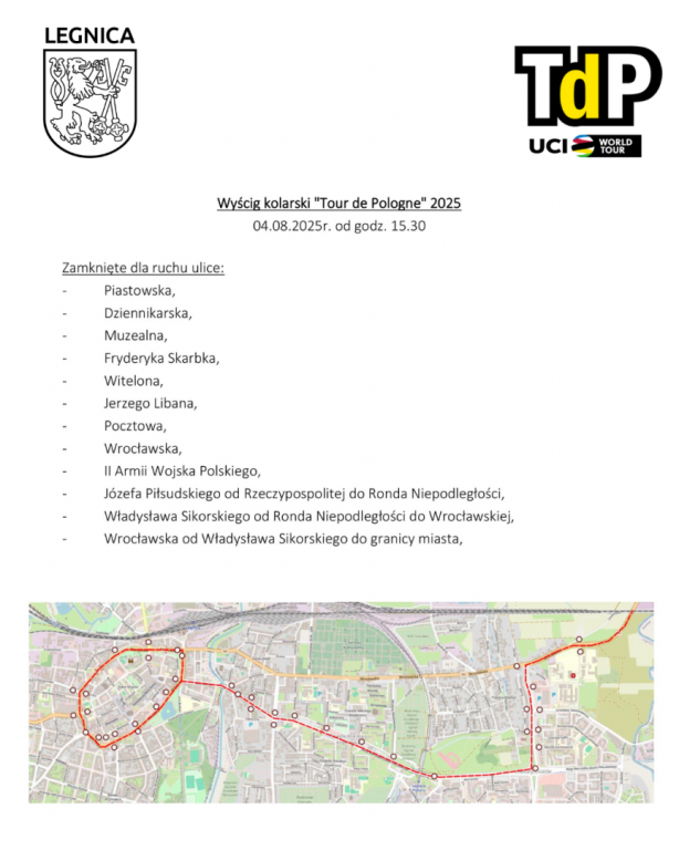 Tour de Pologne w Legnicy - mapa utrudnień - Legnica - Oficjalny Portal ...